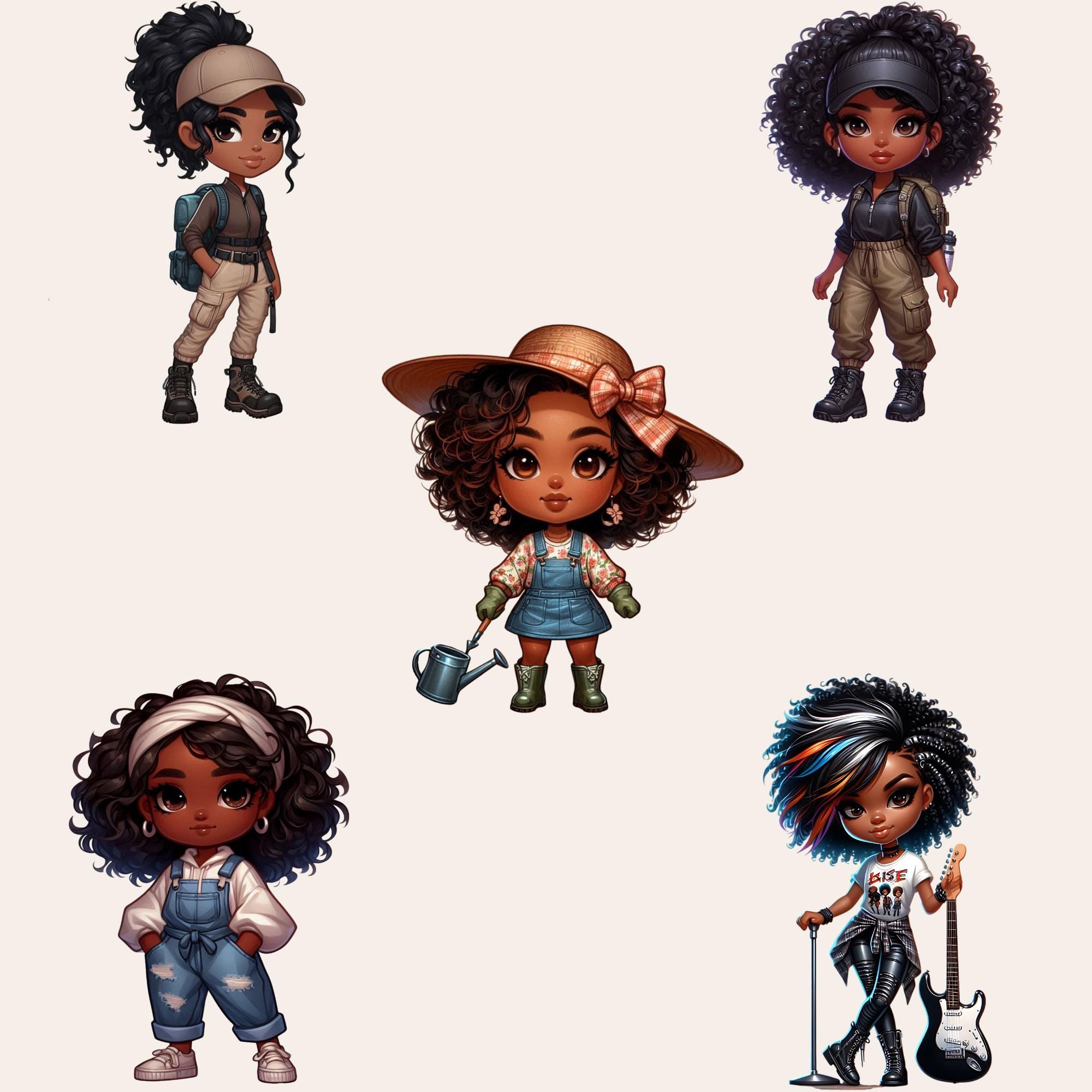 31 Afro American Chibi Girl Clipart, Chibi Doll Clipart, Black Chibi ...