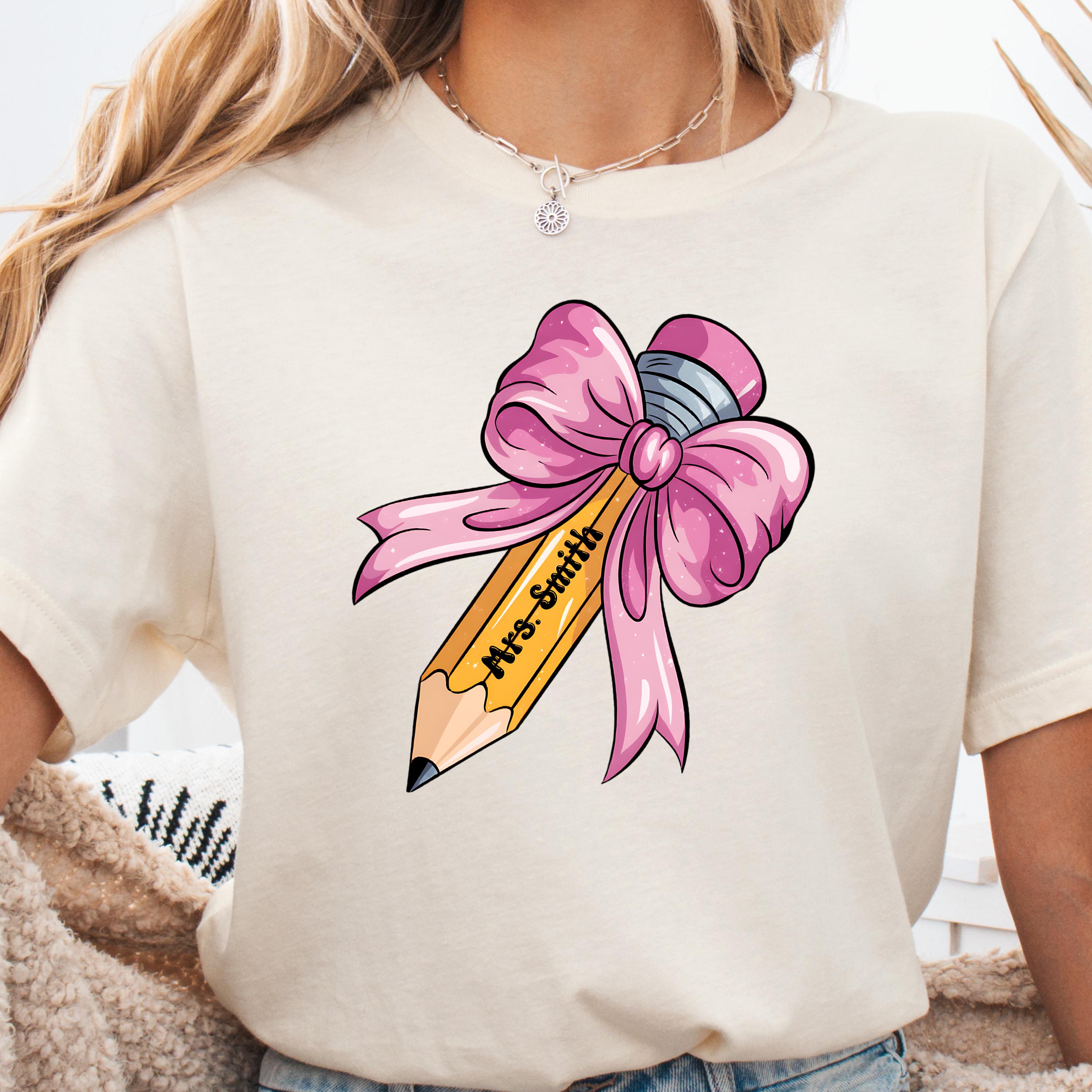 Teacher Pencil Coquette Bow PNG, Custom Teacher Name PNG, Coquette ...