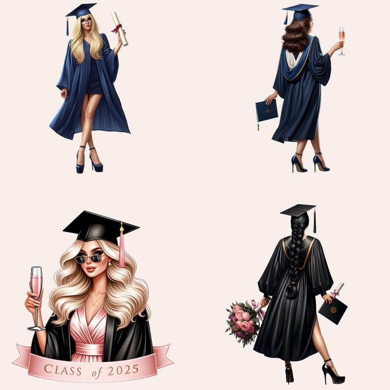 22 Graduation Girl Clipart Bundle, Female Graduate Illustrations ...