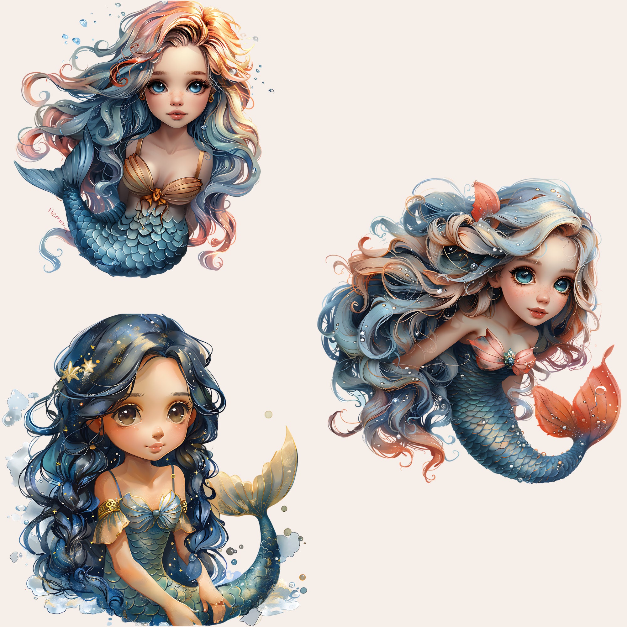 22 Little Mermaid Clipart Bundle, Cute Mermaid PNG, Little Mermaid PNG ...