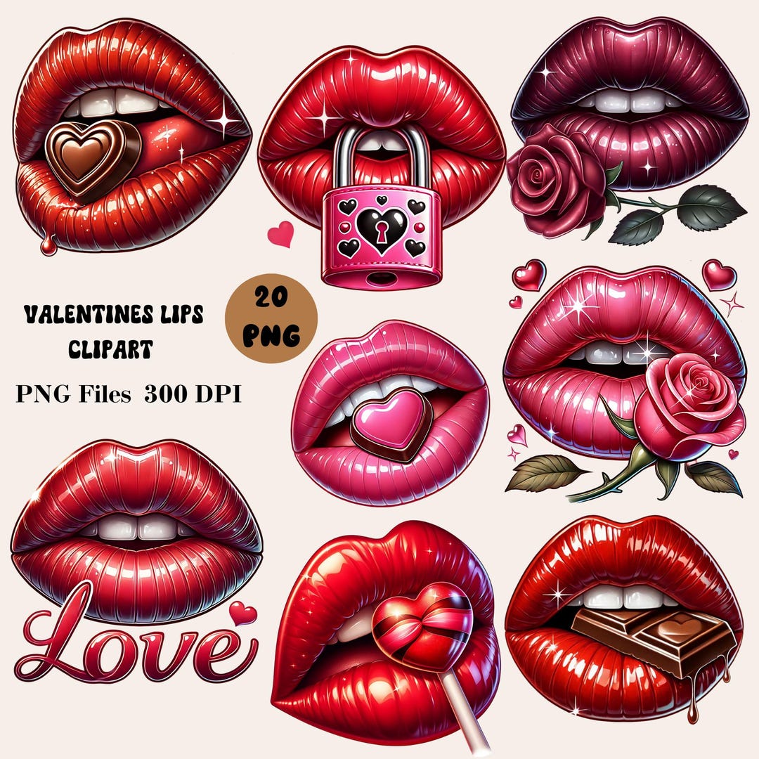 20 Valentines Lips Clipart, Valentines Day Clipart, Romantic Lips ...