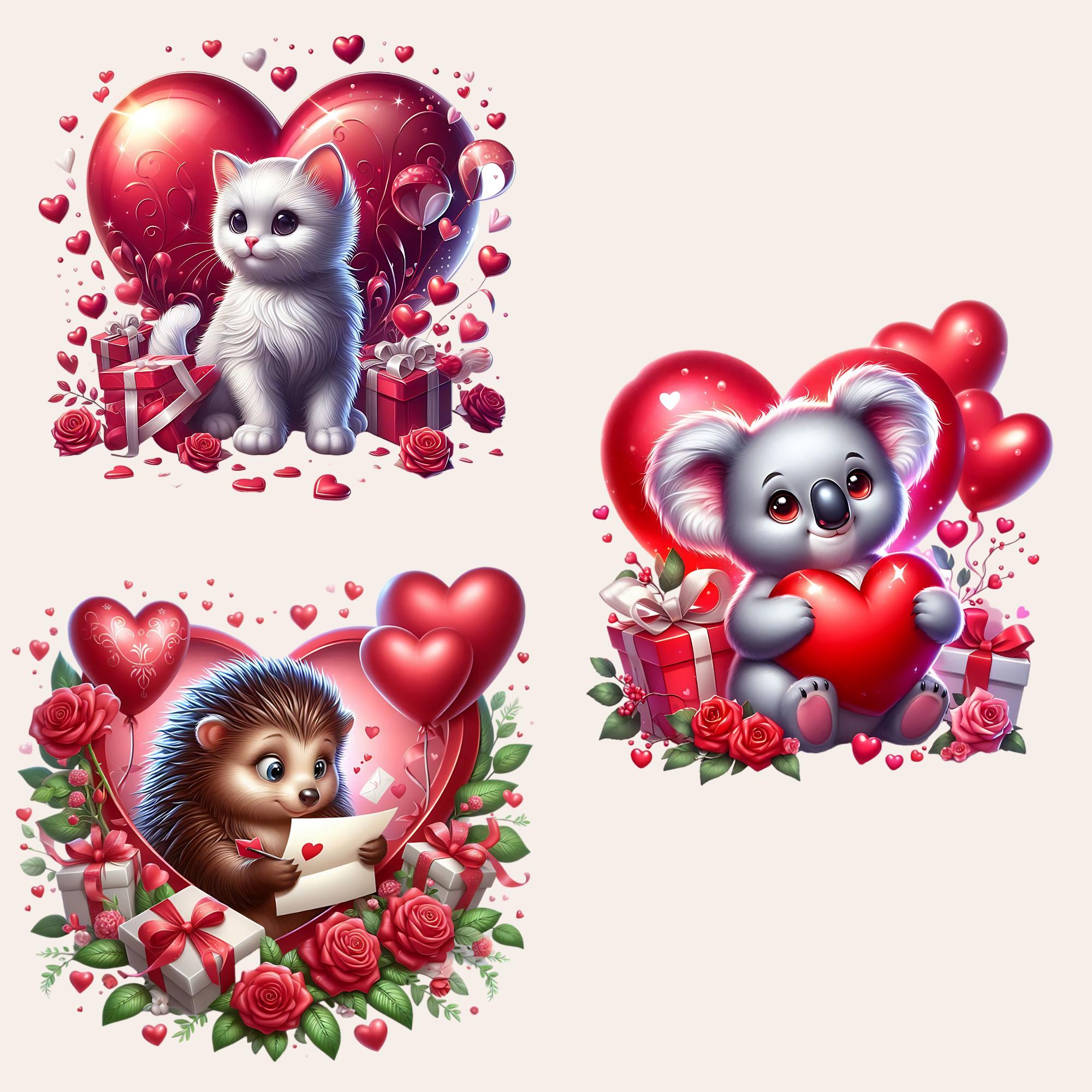 12 Valentine's Day Animals Clipart, Cute Valentine Animals Clipart ...