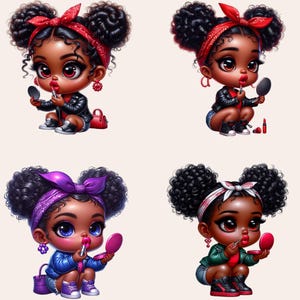 25 Cute Chibi Girl Clipart, Black Chibi Girl Clipart, Afro American ...