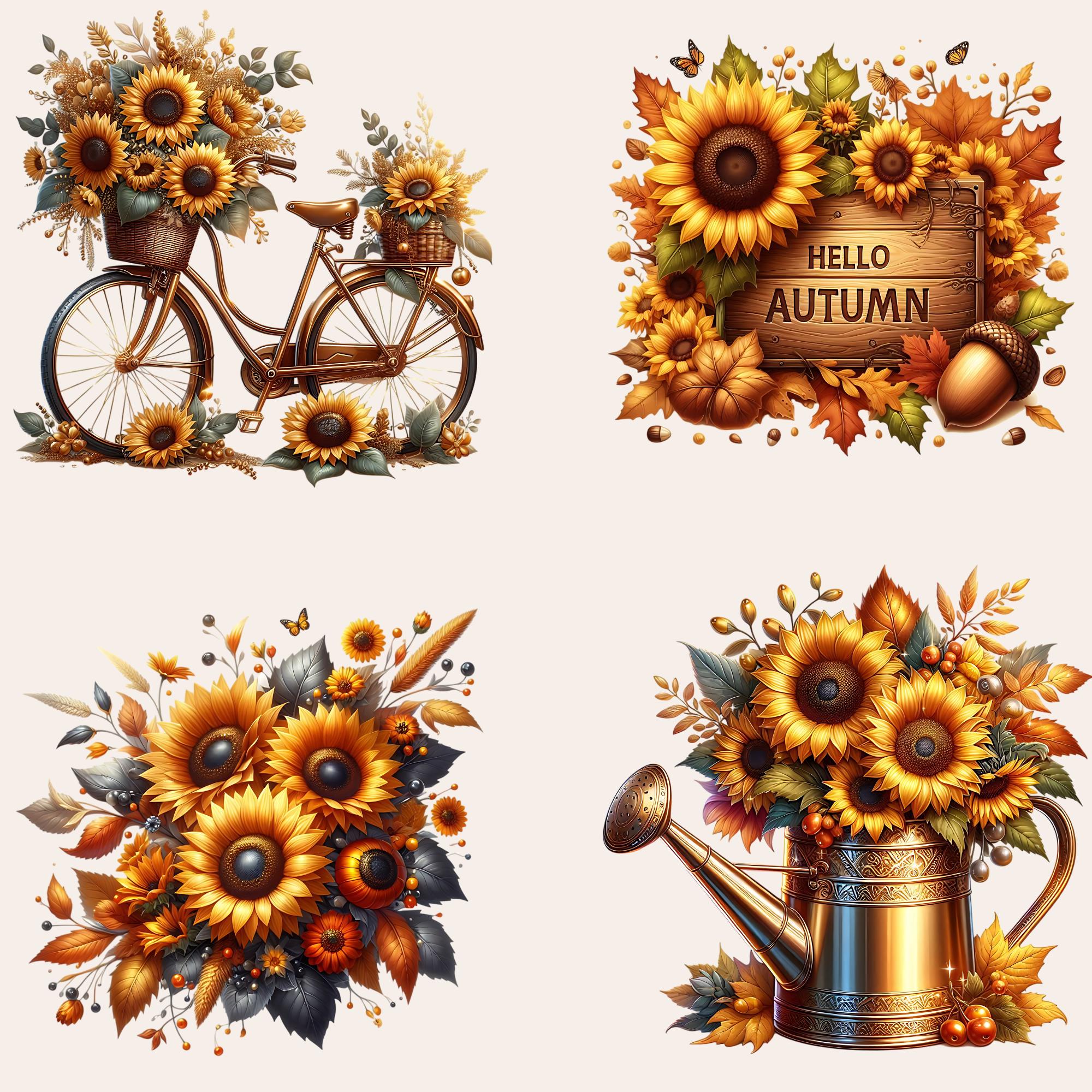 25 Autumn Sunflower Clipart, Sunflower Clipart Bundle, Fall Flower PNG ...