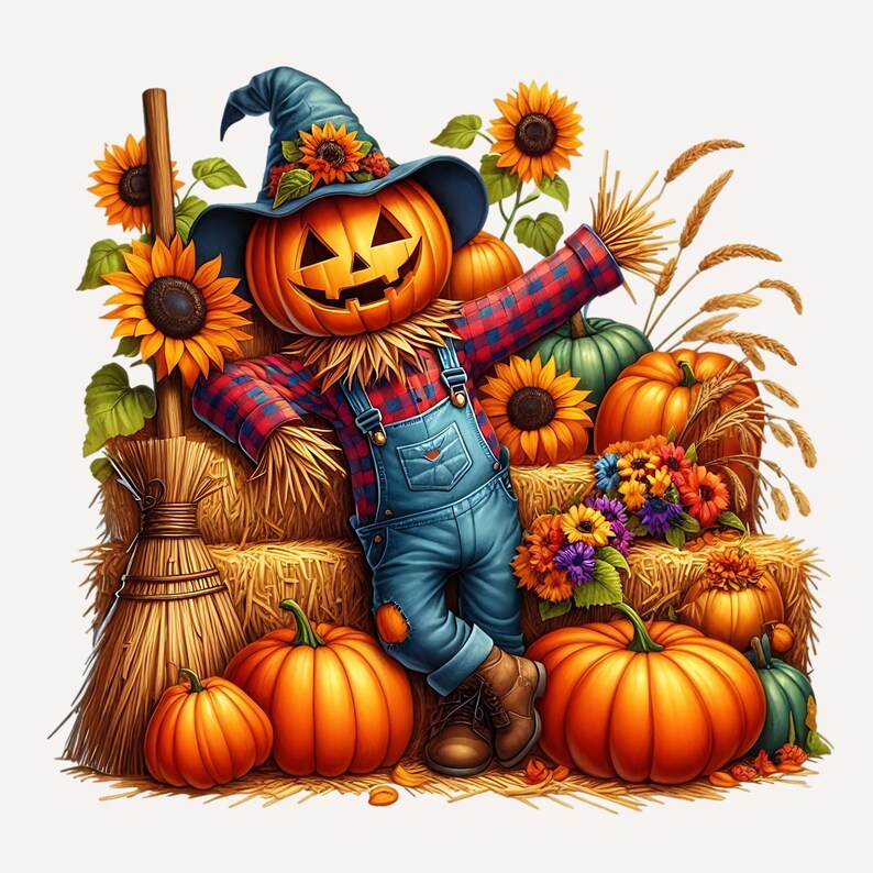 20 Autumn Scarecrow Clipart, Fall Scarecrow PNG Bundle, Charming ...