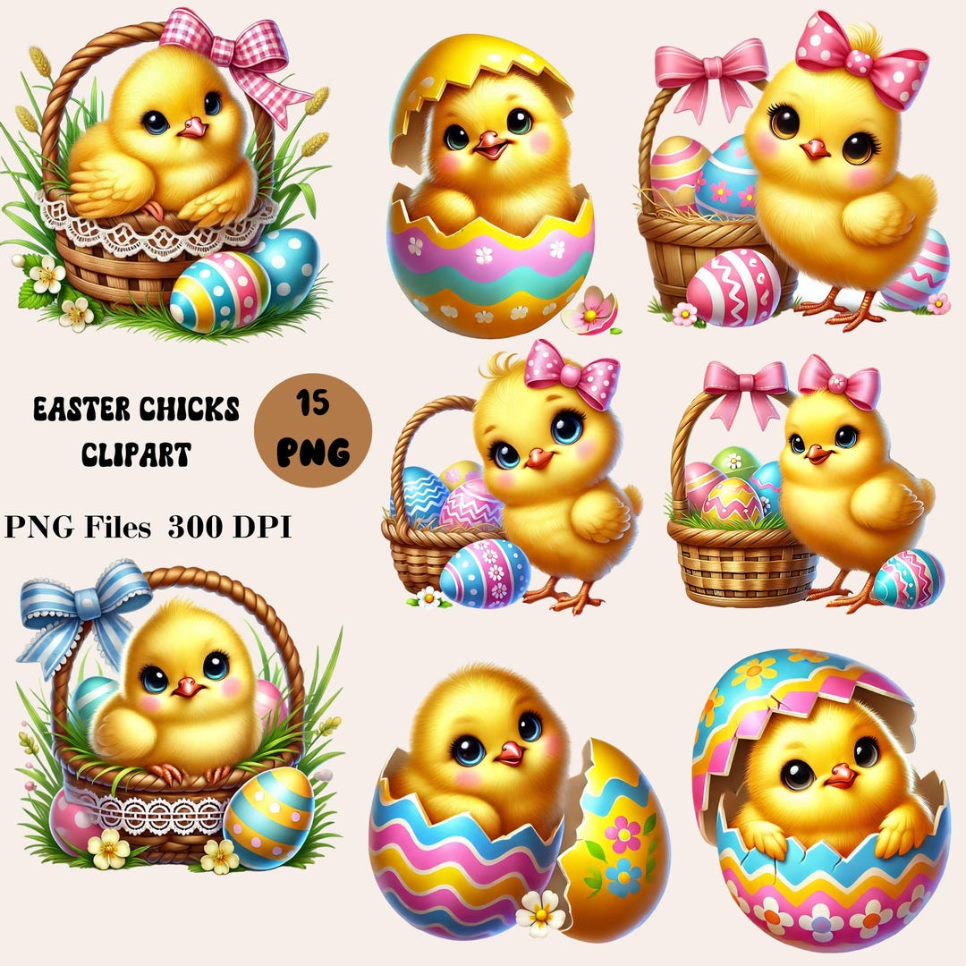 15 Easter Chicks Clipart, Cute Baby Chicks Clipart, Easter Chicks With ...