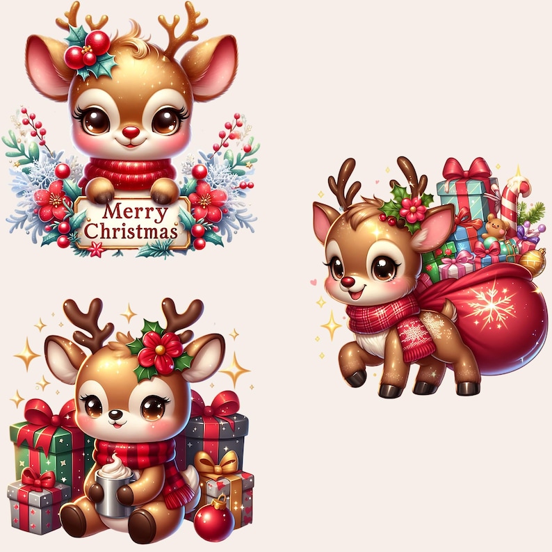 19 Christmas Reindeer Clipart, Cute Christmas Reindeer PNG, Reindeer ...