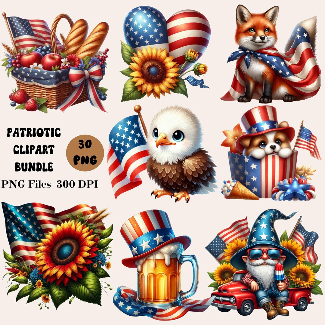 30 Patriotic Clipart Bundle, 4th July Clipart Bundle, American ...