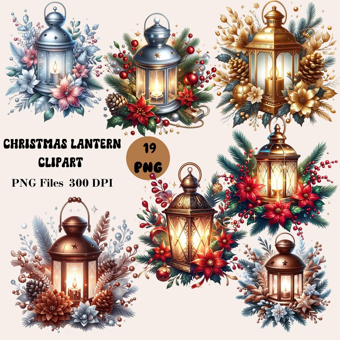 19 Christmas Lantern Clipart, Christmas Lantern PNG Bundle, Festive ...