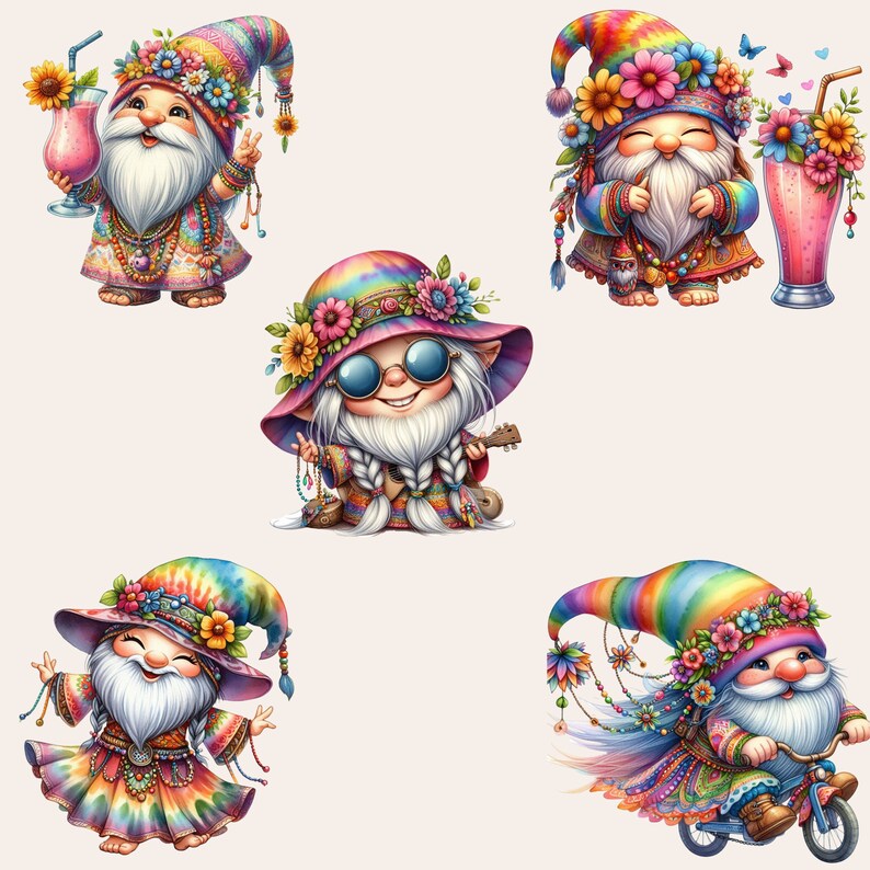 30 Watercolor Hippie Gnome, Hippie Gnomes Clipart, Funny Gnome PNG ...