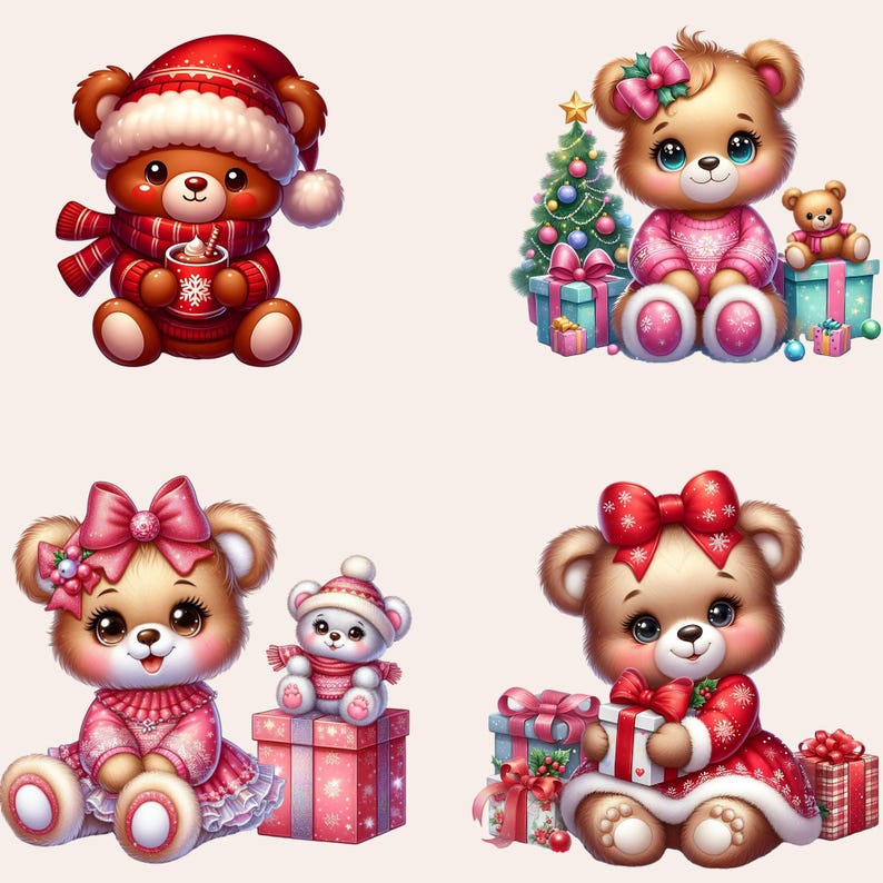 21 Christmas Teddy Bear Clipart, Winter Teddy Bear PNG, Holiday Teddy ...
