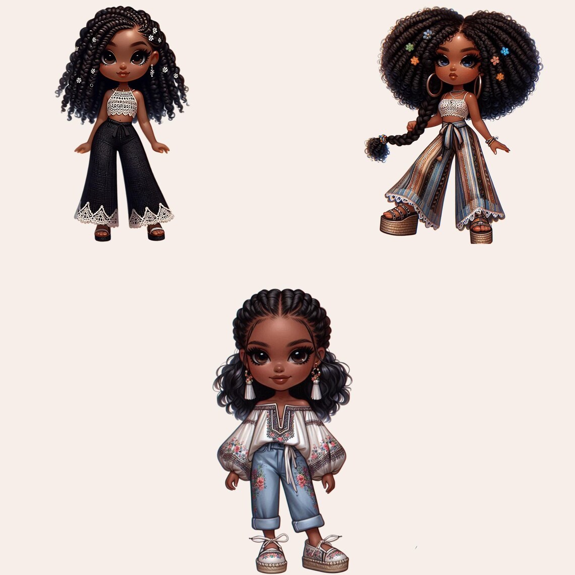 34 Boho Chibi Girl Clipart, Black Chibi Girl PNG, Afro Chibi Girl ...