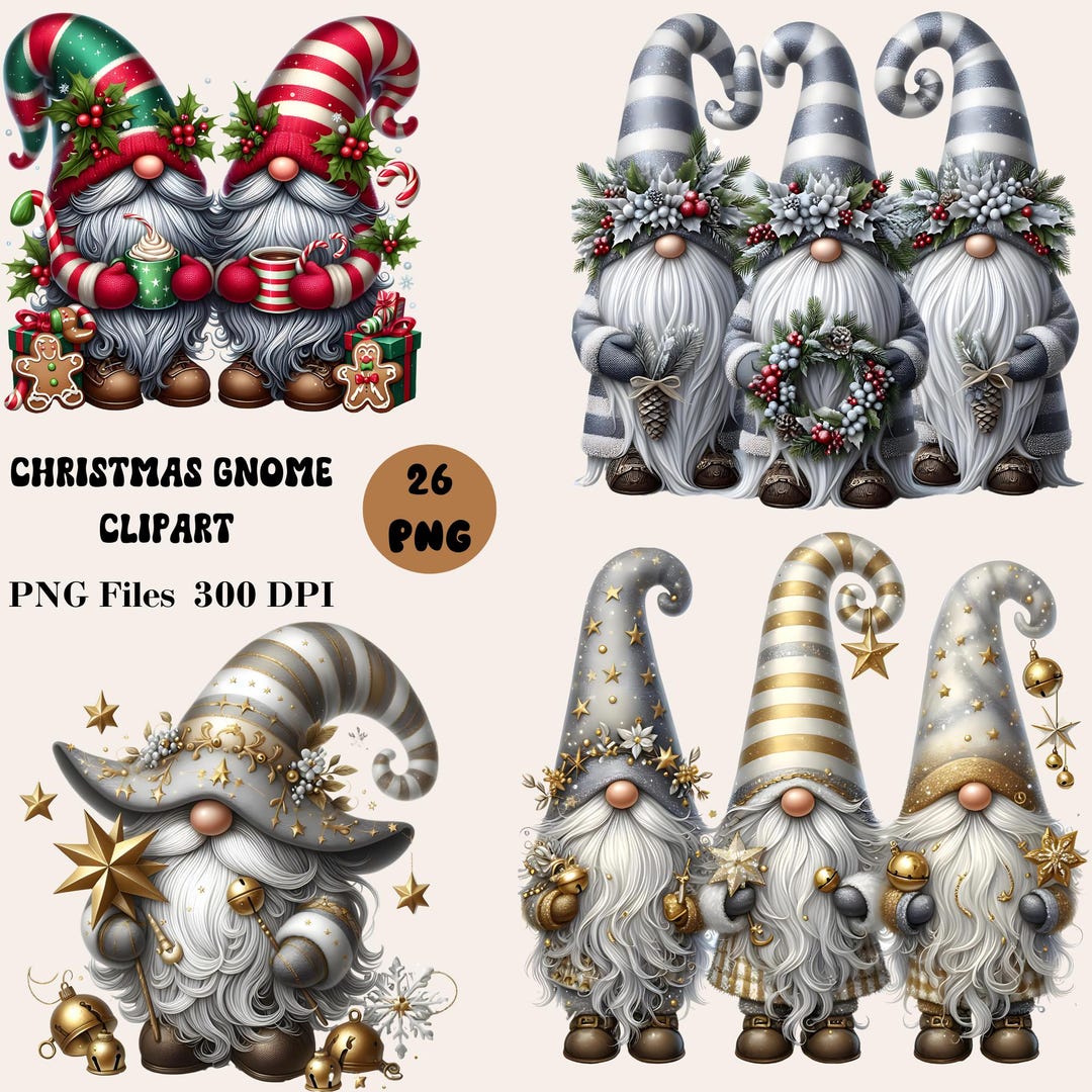 26 Christmas Gnome Clipart, Festive Gnome PNG, Winter Gnome Clipart ...