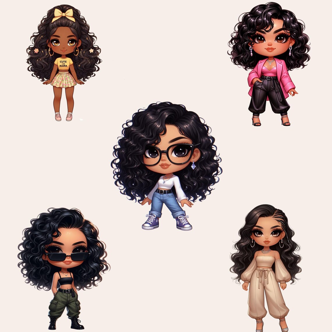 45 Chibi Girl Clipart Bundle, Afro Girl Clipart, Black Girl Clipart ...