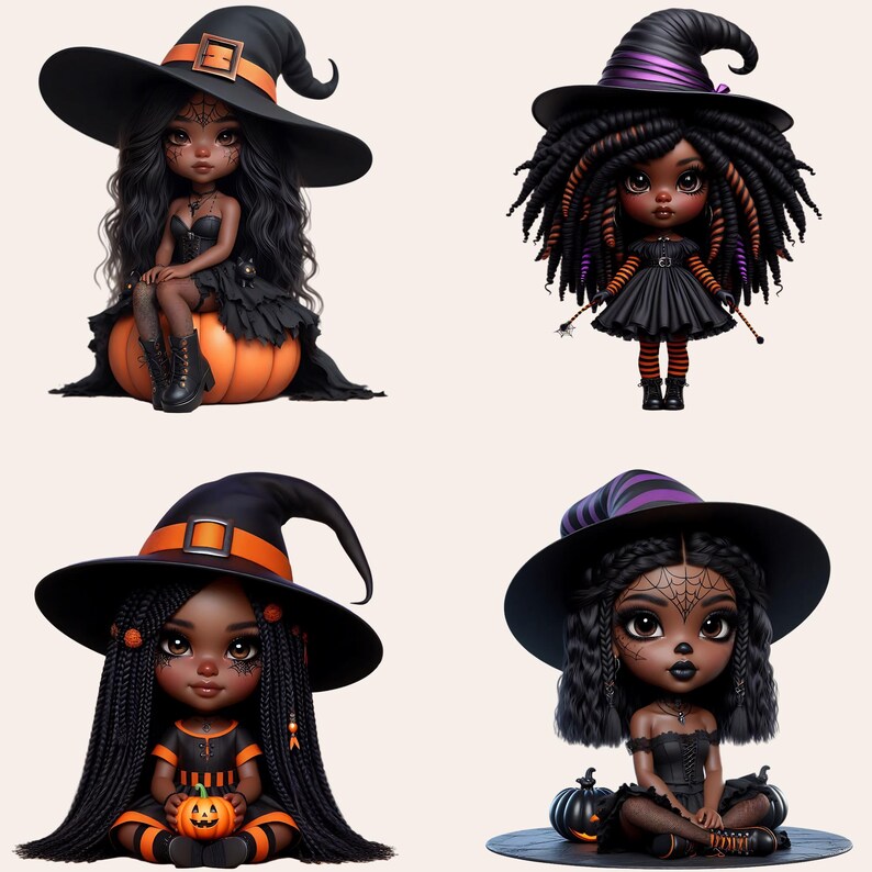 20 Halloween Chibi Girl Clipart, Chibi Clipart Bundle, Witch Chibi Girl ...