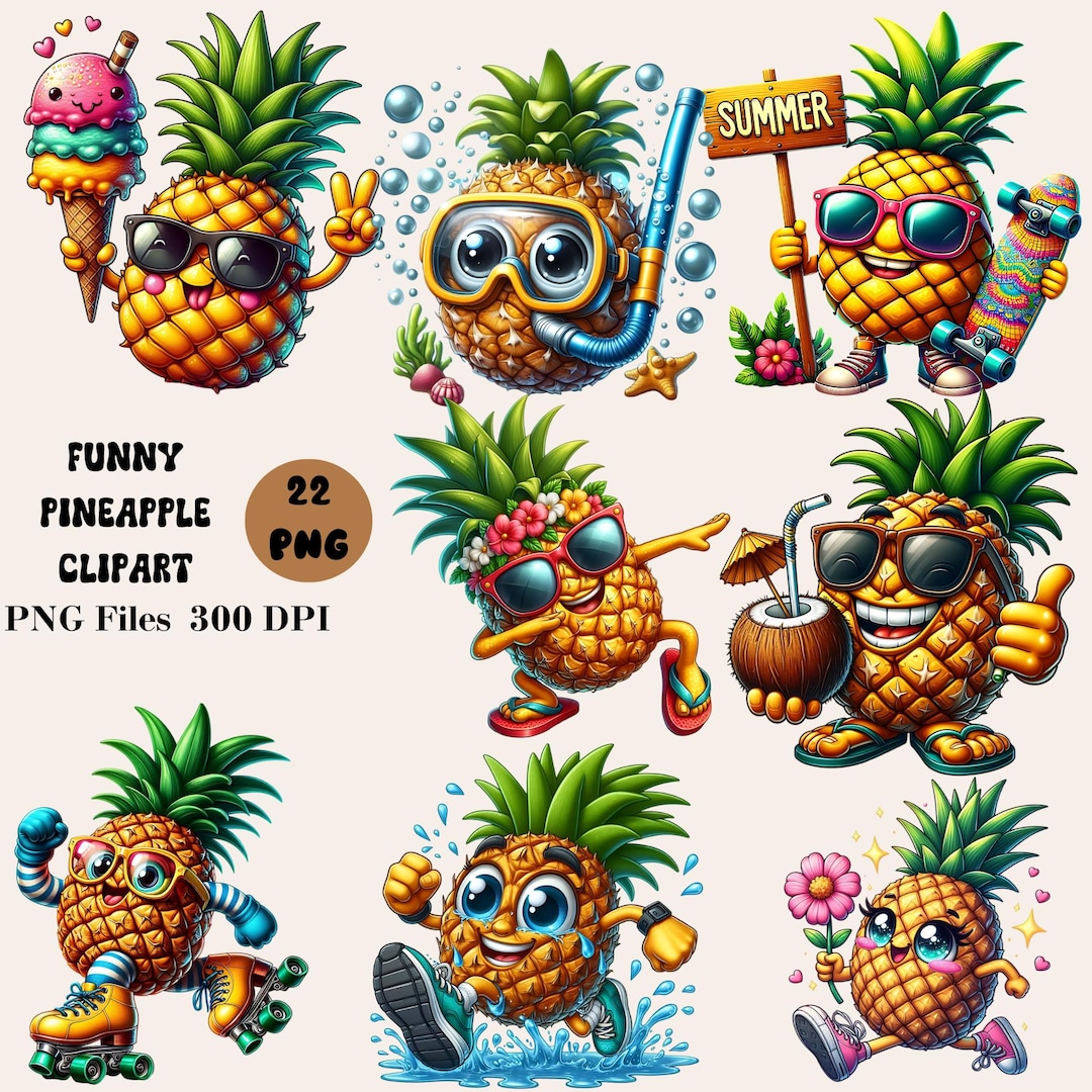 22 Funny Pineapple Clipart, Cute Pineapple Clipart, Funny Summer Fruits ...