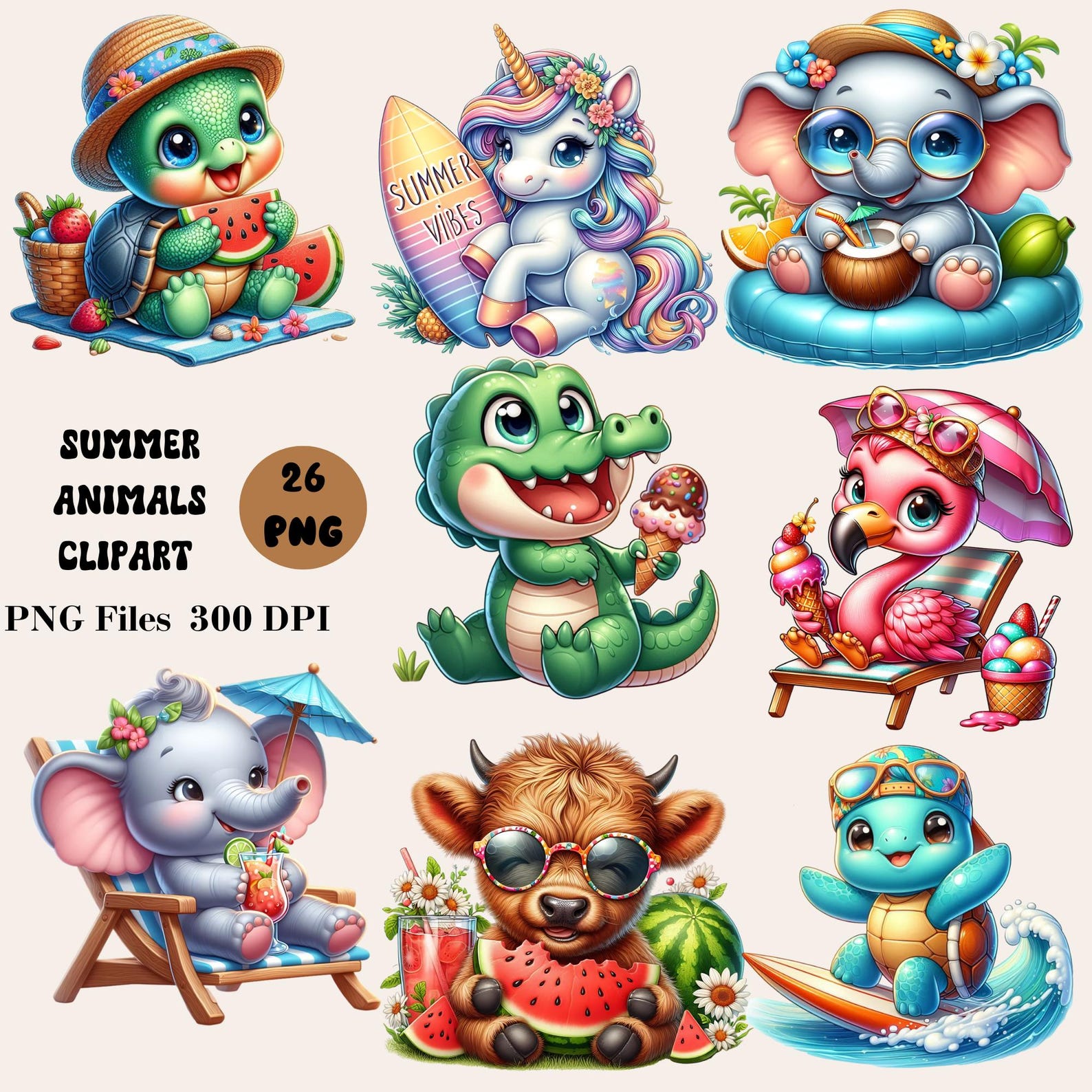 26 Summer Animals Clipart, Summer Beach Animals PNG, Summer Baby ...