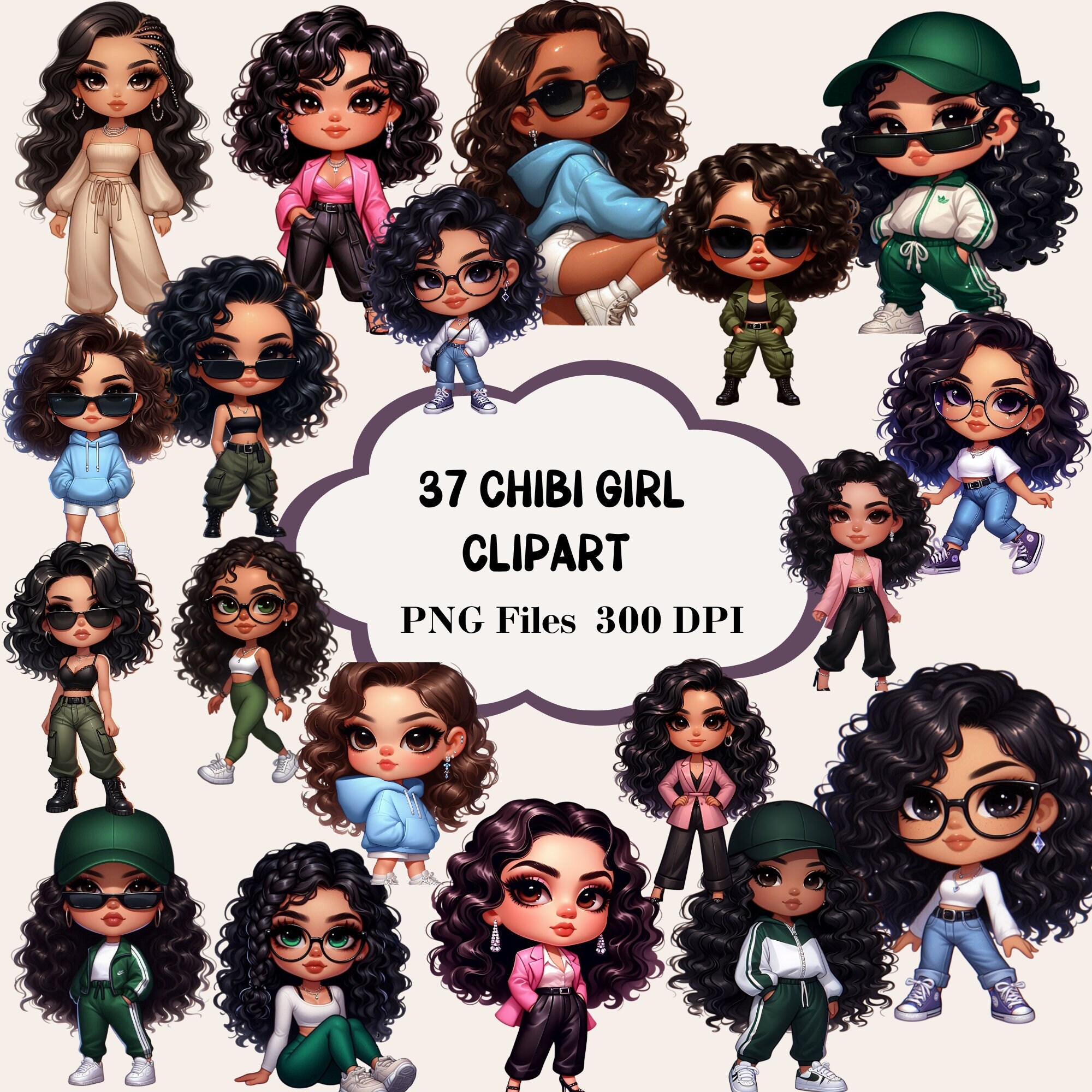 37 Black Chibi Girl Clipart, Cute Chibi PNG, Hispanic Chibi Girl ...