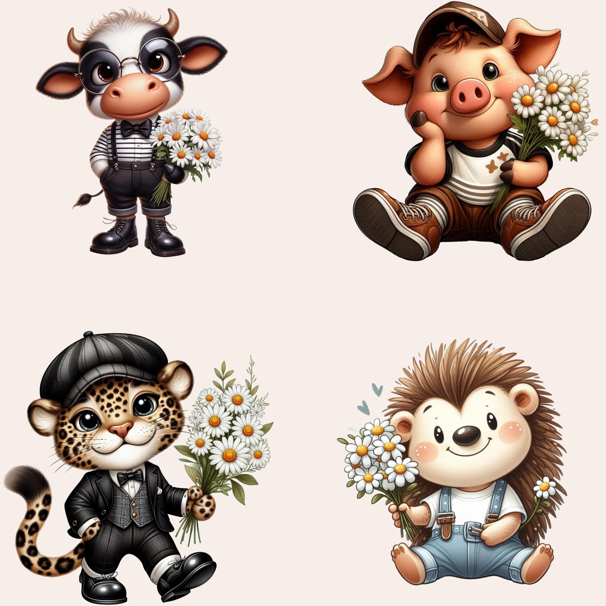 27 Daisy Animals Clipart, Animals Holding a Daisy Clipart, Cute Animals ...