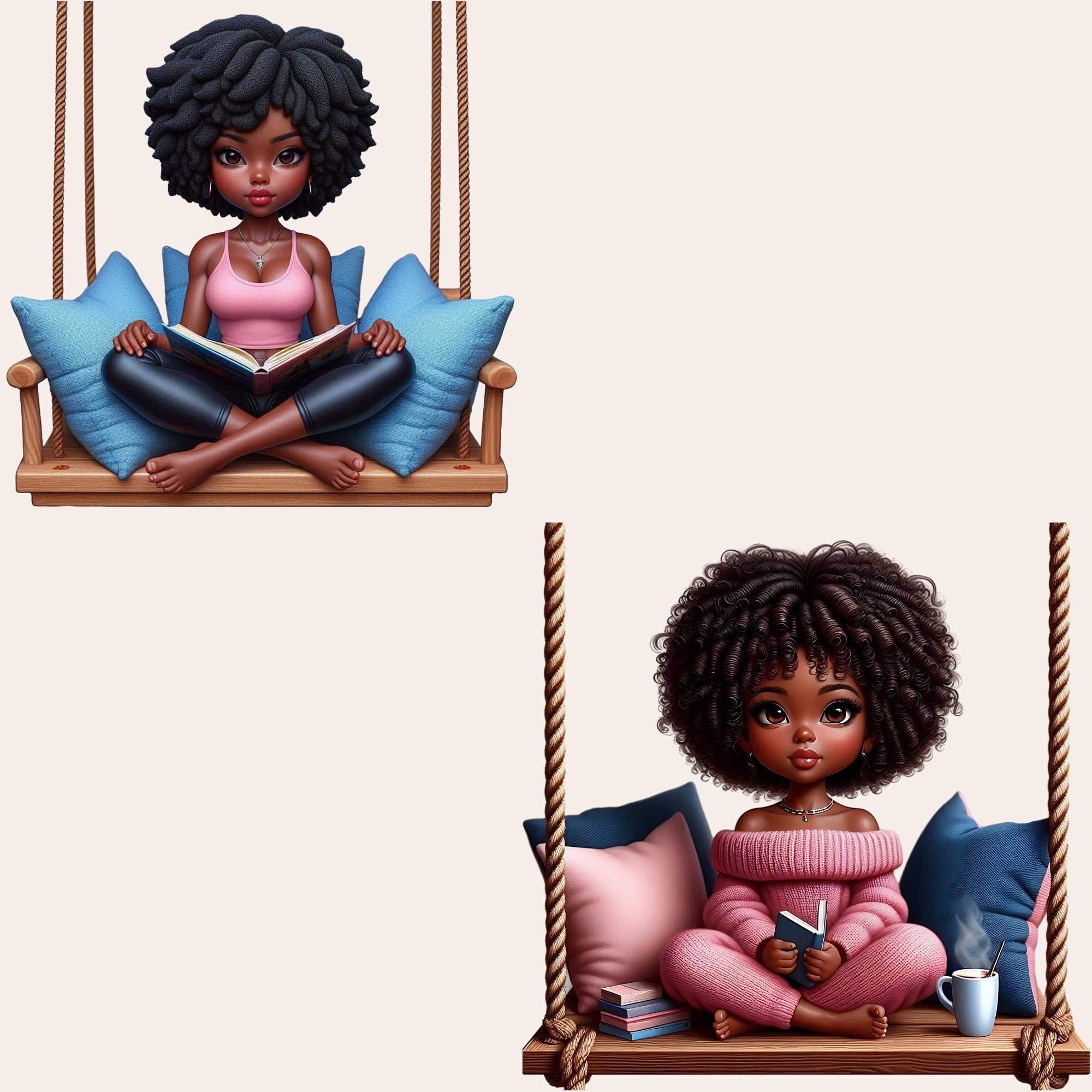 17 Chibi Girl Reading a Book Clipart, Black Girl Reading Clipart, Chibi ...