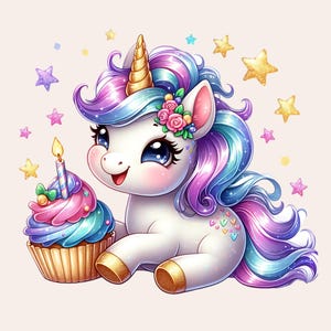 19 Birthday Unicorn Clipart, Cute Baby Unicorn PNG, Birthday Unicorn ...
