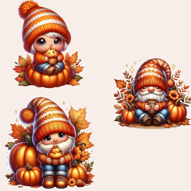 16 Fall Gnome Clipart, Pumpkin Gnome Clipart, Autumn Gnome PNG, Pumpkin ...