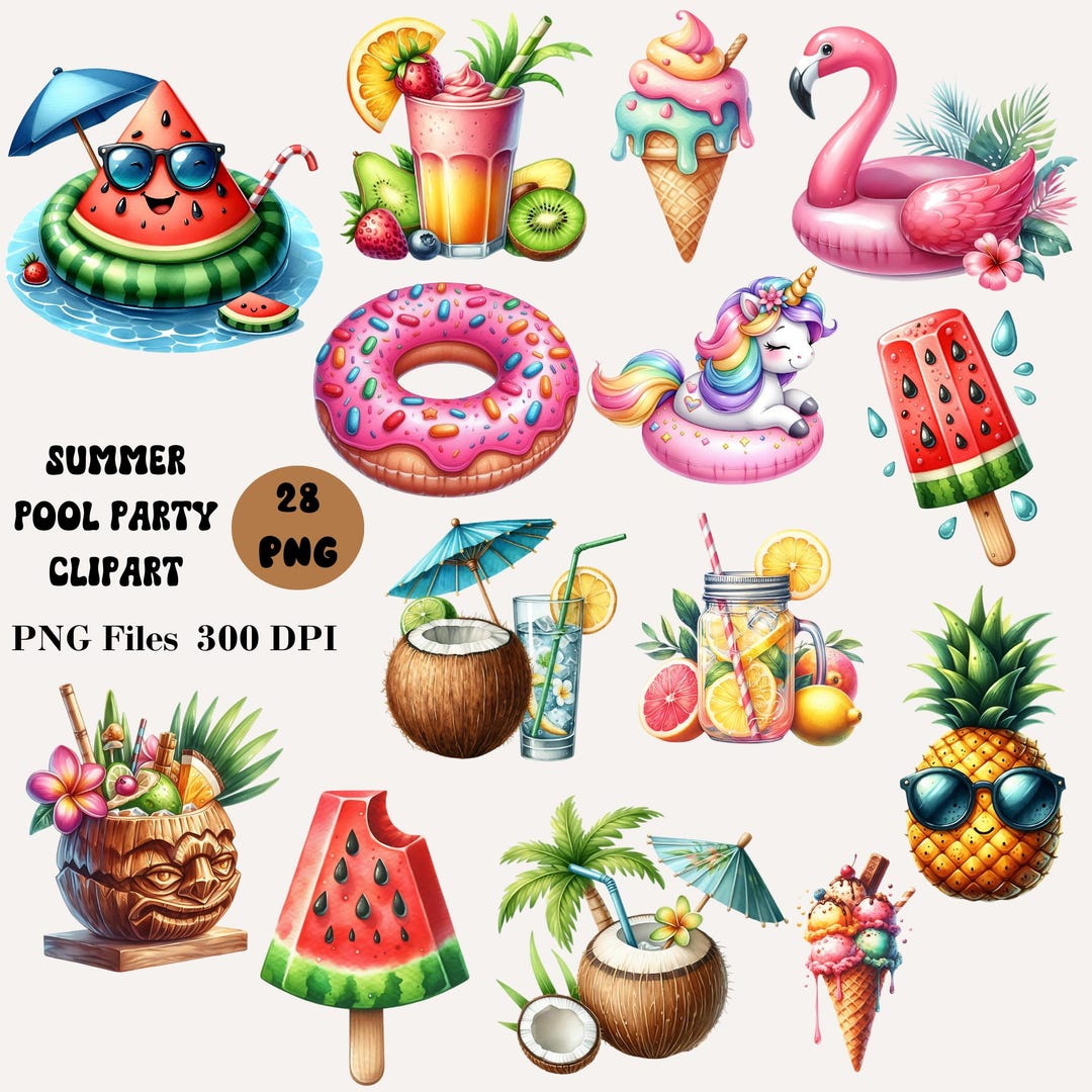 28 Pool Party Clipart, Summer Beach Clipart, Summer Pool Party PNG ...