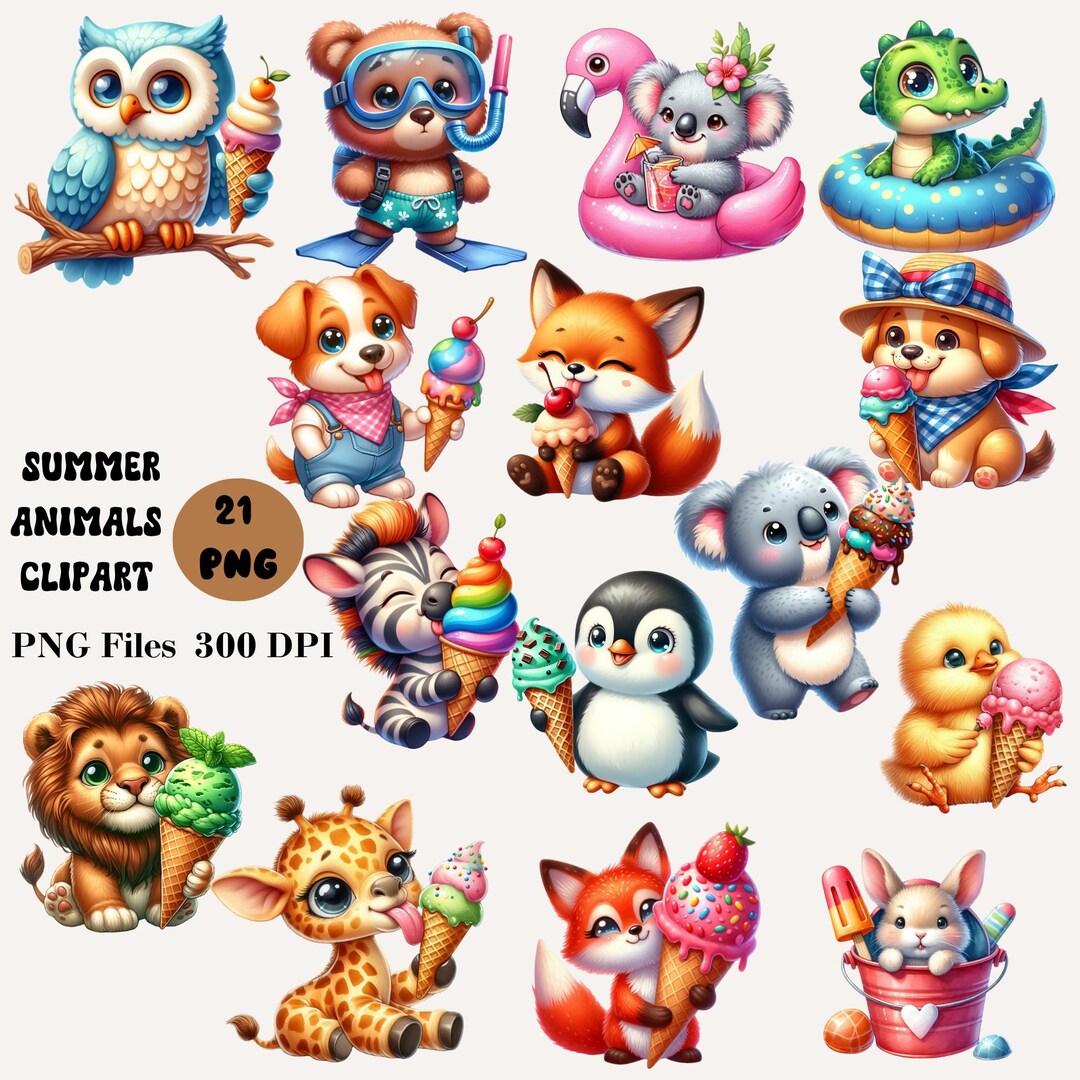 20 Summer Animals Clipart, Summer Beach Animals PNG, Summer Baby ...