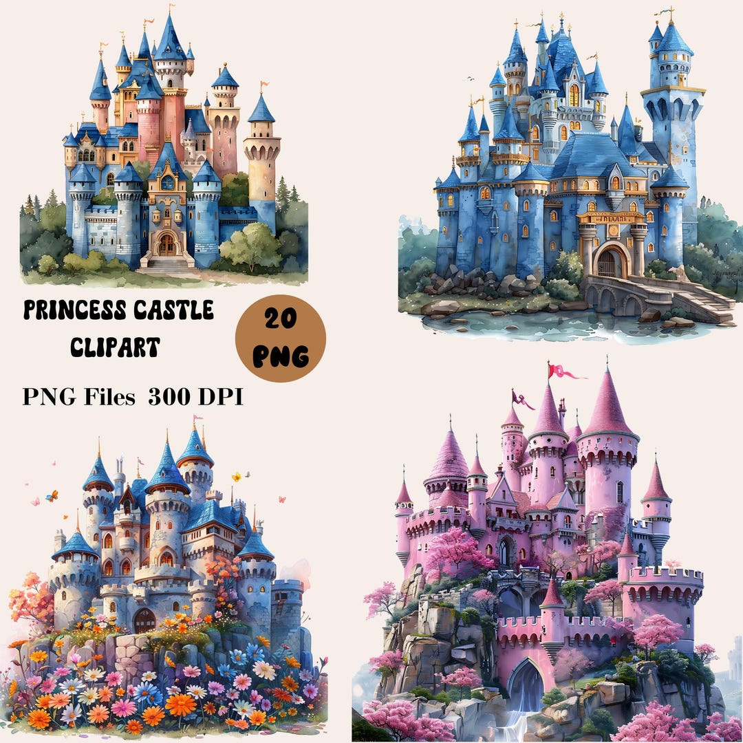 41 Watercolor Princess Castle Clipart, Fairytale Castle PNG, Princess ...
