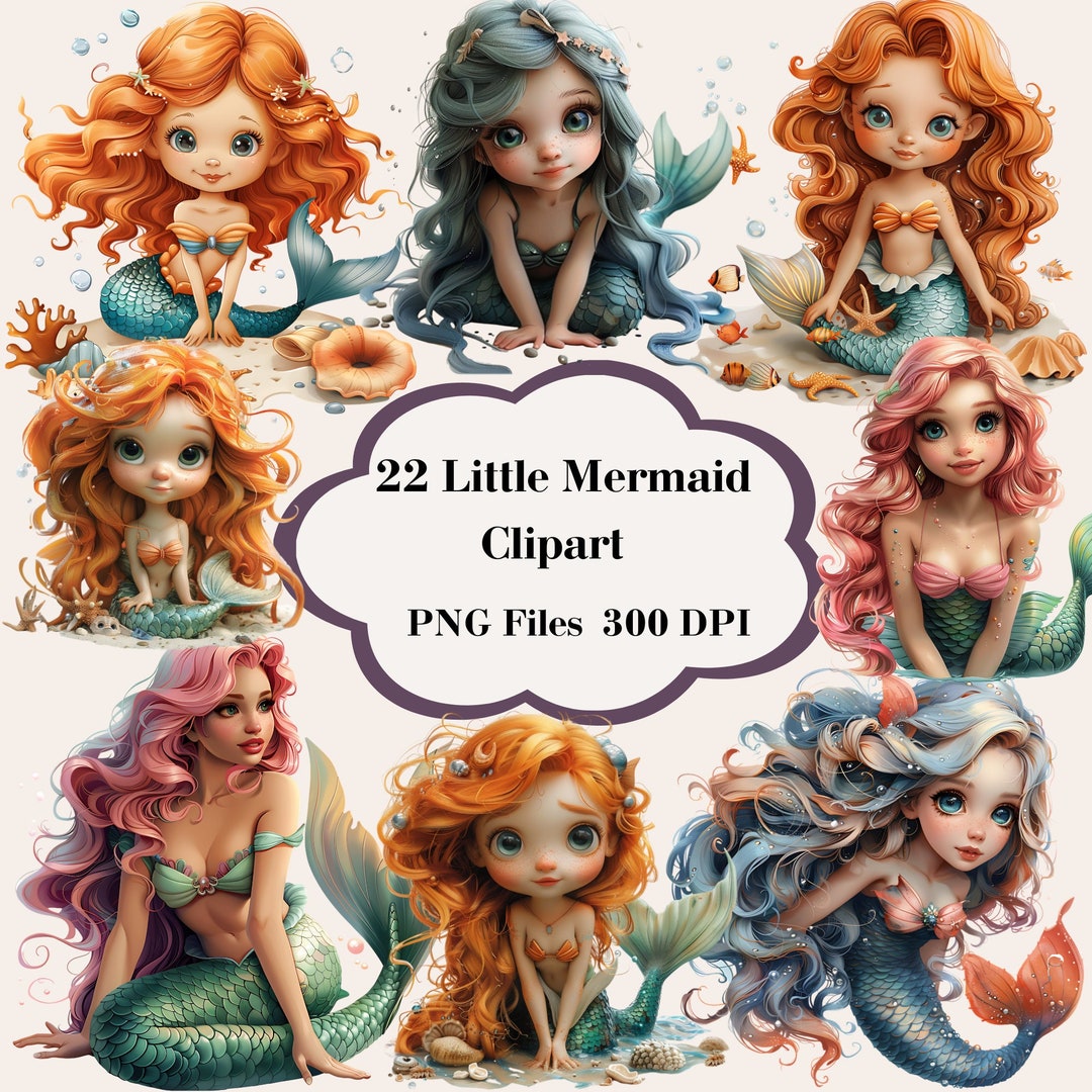 22 Little Mermaid Clipart Bundle, Cute Mermaid PNG, Little Mermaid PNG ...