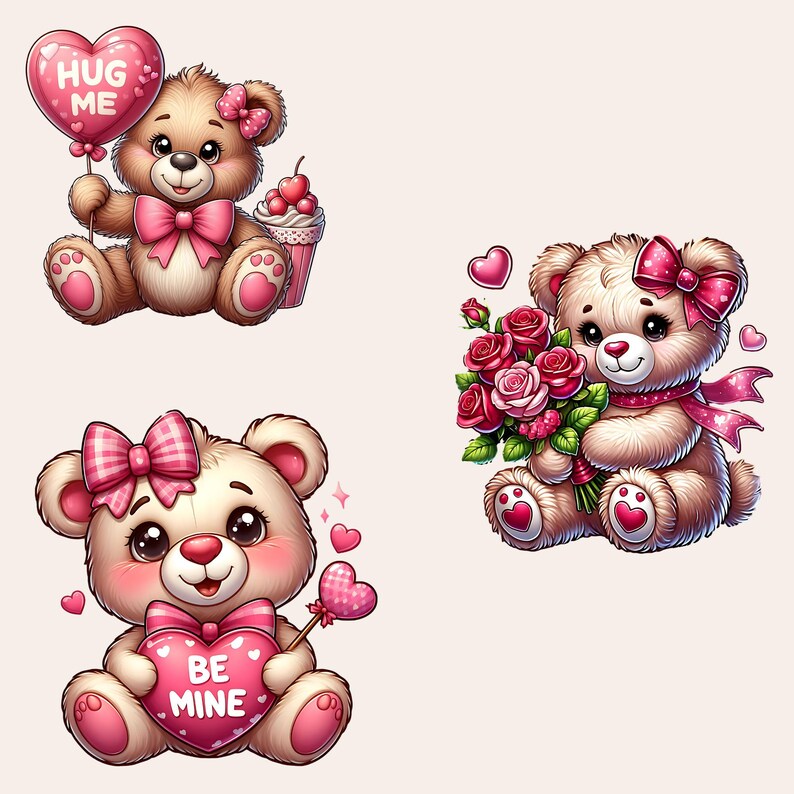 21 Valentine's Teddy Bear Clipart, Pink Valentines Tedy Bear PNG, Love ...
