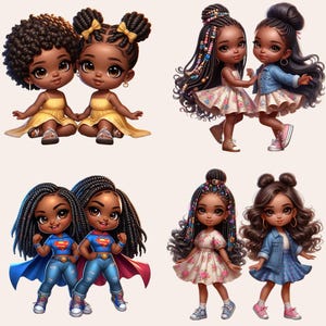 35 Twin Chibi Girl Clipart, Black Chibi Girl Clipart, Afro American ...