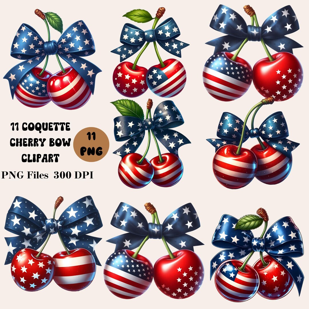 11 Coquette Cherry Bow Clipart, Coquette Bow Clipart, 4th of July PNG ...