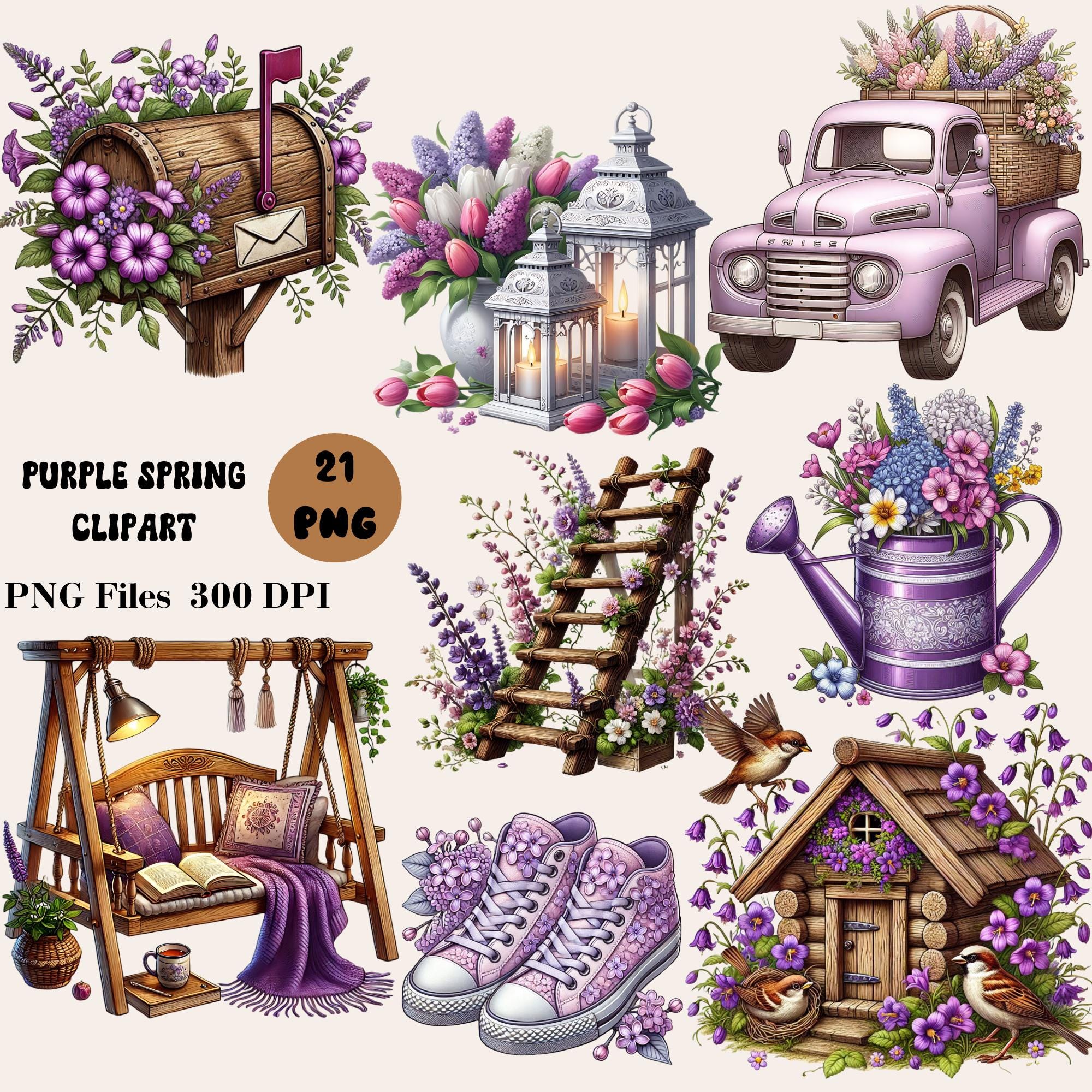 21 Hello Spring Clipart, Purple Spring Clipart, Cozy Spring Clipart ...