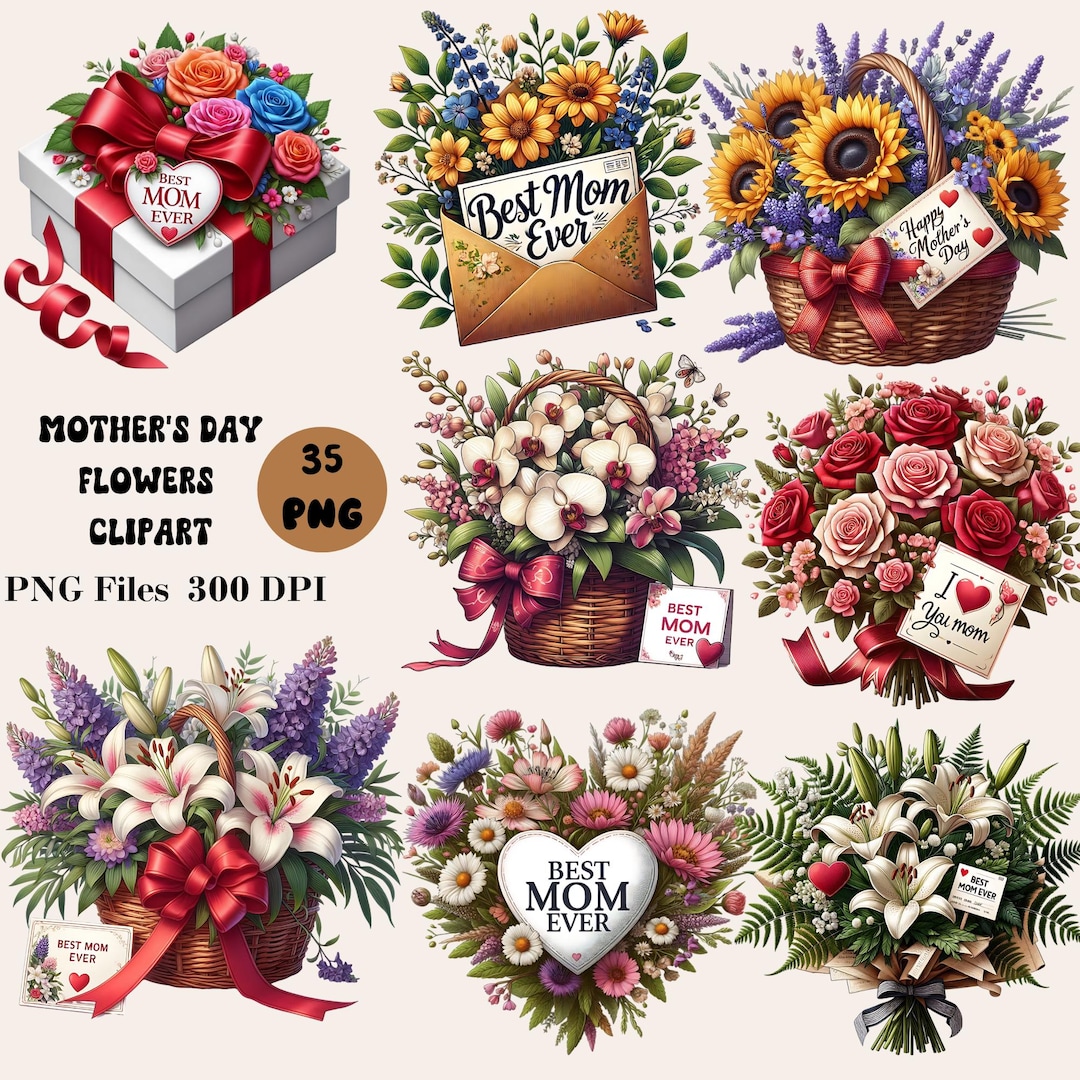 35 Mother's Day Flowers Clipart, Happy Mother's Day Clipart Bundle ...