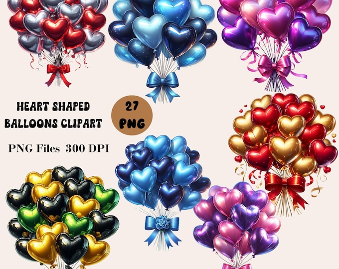 Rainbow Heart Balloons Clipart - Cute Valentine Balloon and Ribbons Png ...