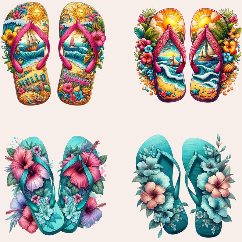 16 Summer Flip Flops Clipart, Flip Flops PNG Bundle, Floral Flip Flops ...