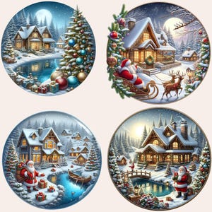 21 Round Christmas Landscape Clipart, Christmas Scene Clipart, Winter ...