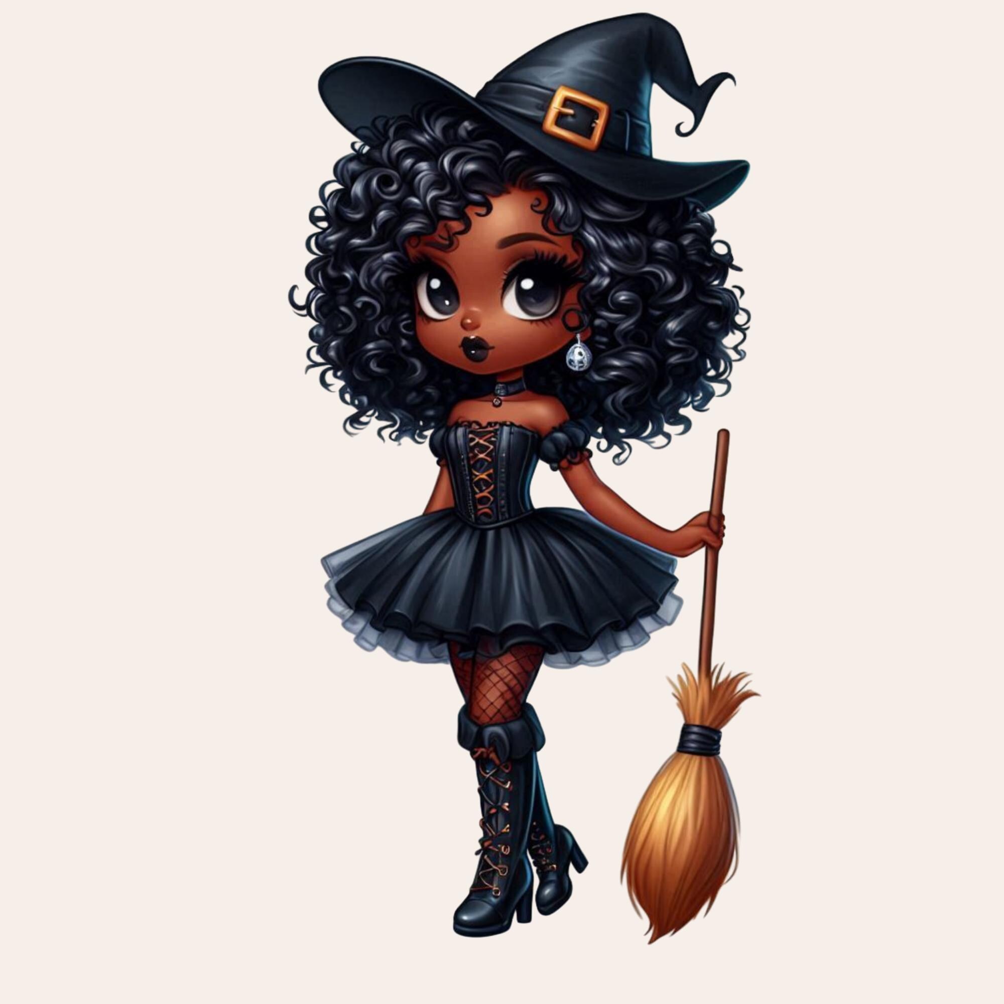 16 Halloween Chibi Girl Clipart, Afro American Chibi Girl PNG, Chibi ...