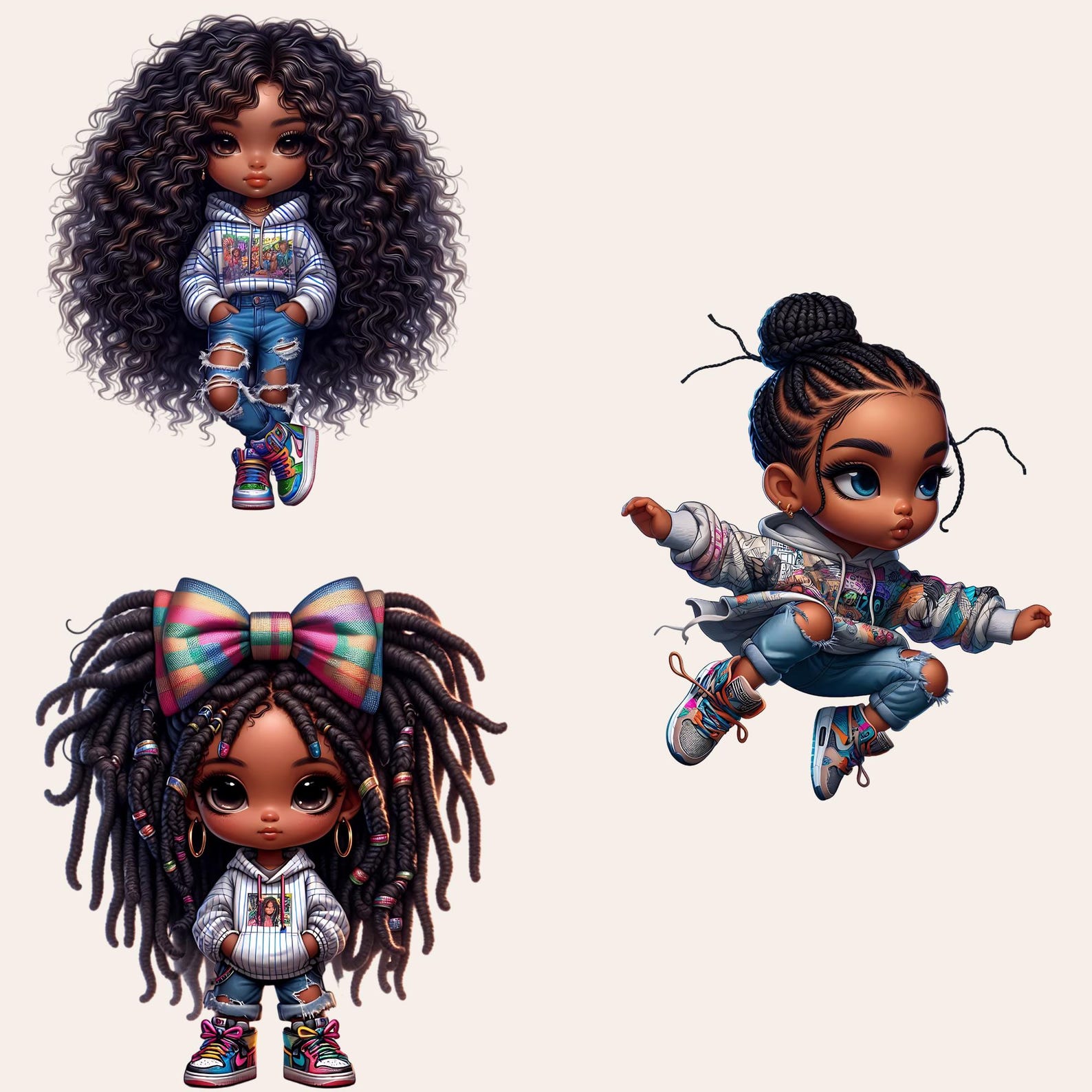 22 Black Chibi Girl Clipart, Afro American Chibi Girl Clipart, Chibi ...