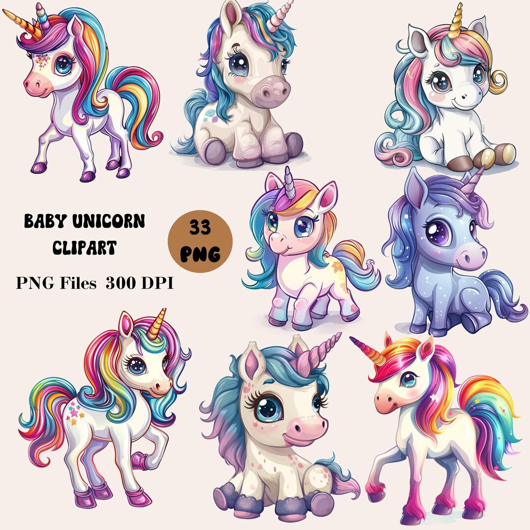 33 Baby Unicorn Clipart Bundle, Unicorn PNG Bundle, Rainbow Unicorn ...