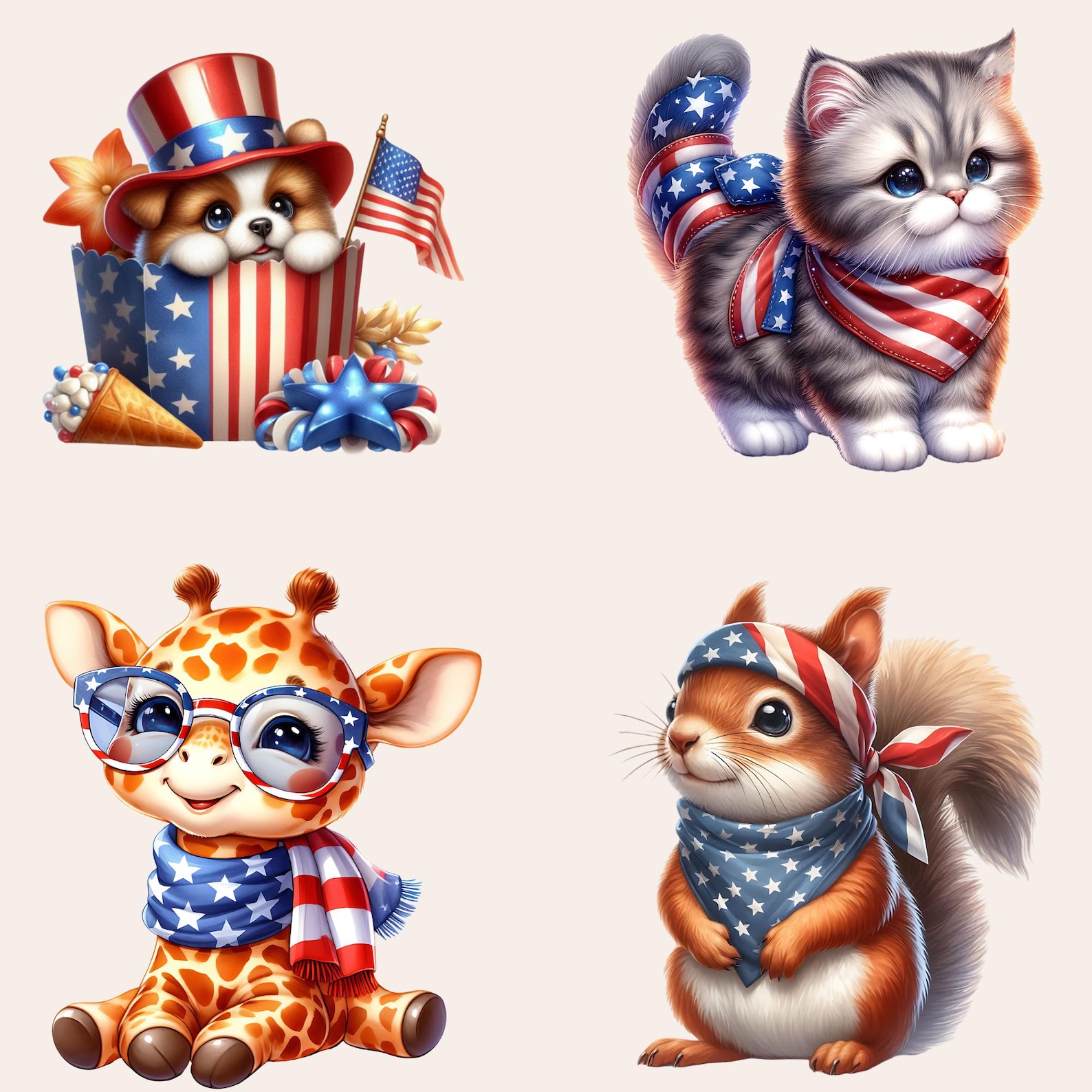 24 Patriotic Animals Clipart, 4th July Animals Clipart, 4th of July PNG ...