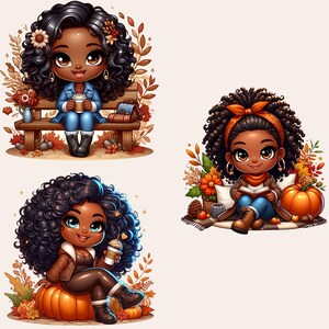 16 Autumn Chibi Girl Clipart, Chibi Black Girl Clipart, Afro American ...