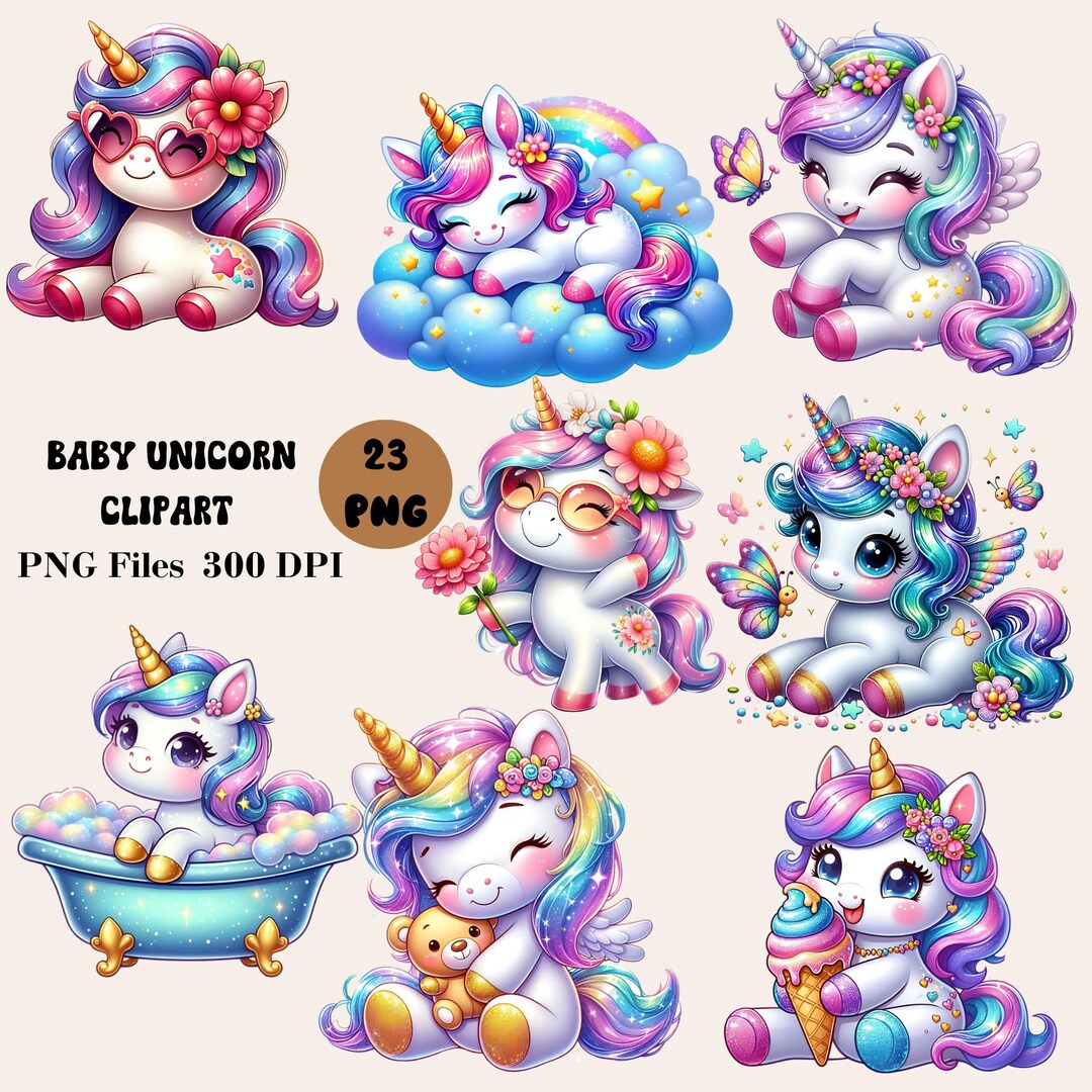 23 Baby Unicorn Clipart, Rainbow Unicorn Clipart, Cute Baby Unicorn PNG ...