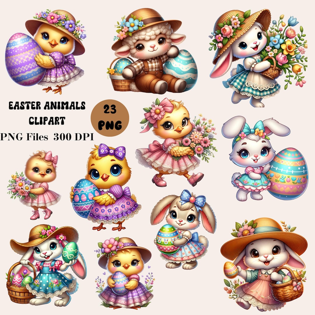 23 Easter Animals Clipart, Easter Bunny PNG, Easter Chicks Clipart ...