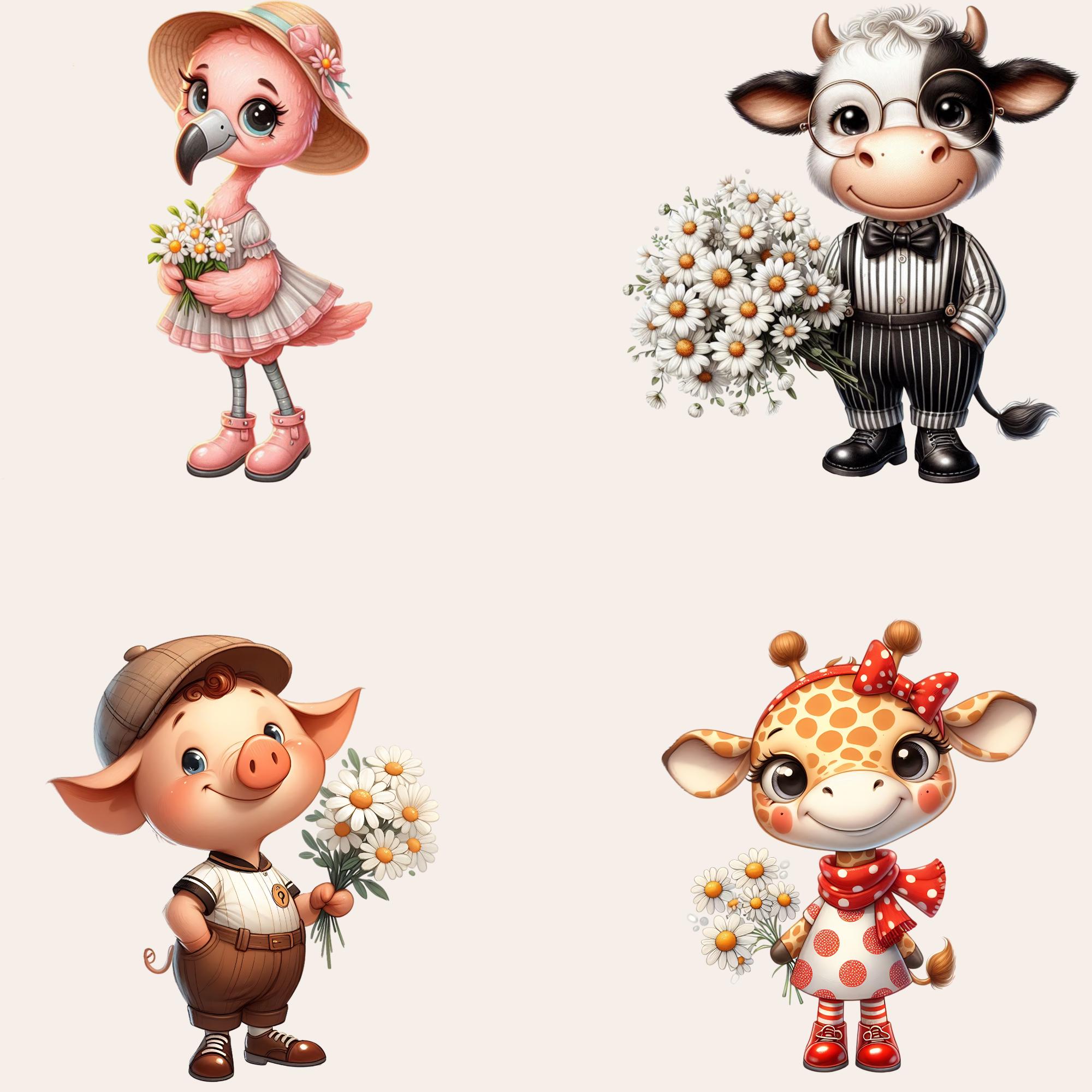 27 Daisy Animals Clipart, Animals Holding a Daisy Clipart, Cute Animals ...