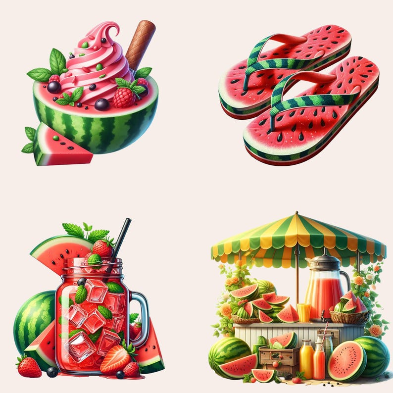15 Summer Watermelon Clipart, Watermelon PNG Bundle, Summer Fruits ...