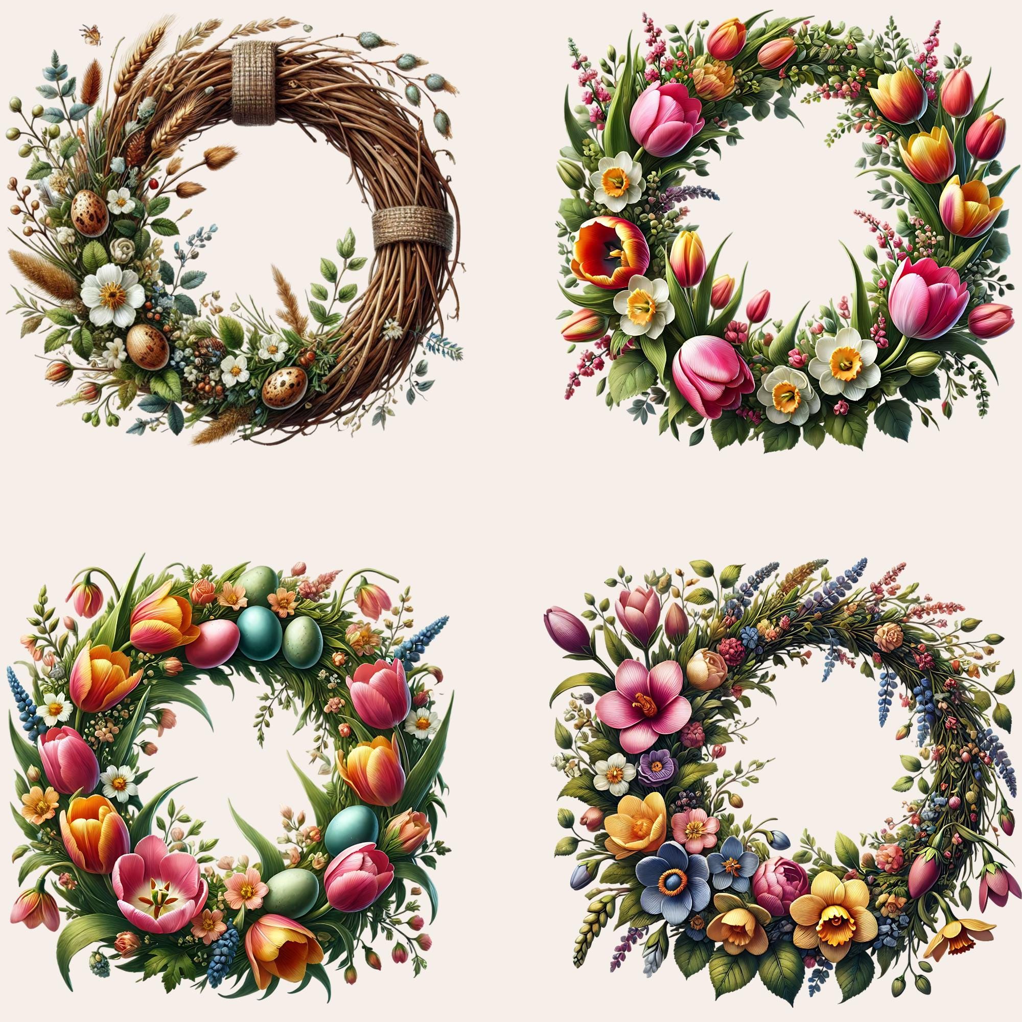 15 Rustic Easter Wreath Clipart, Spring Wreath Clipart, Easter Clipart ...
