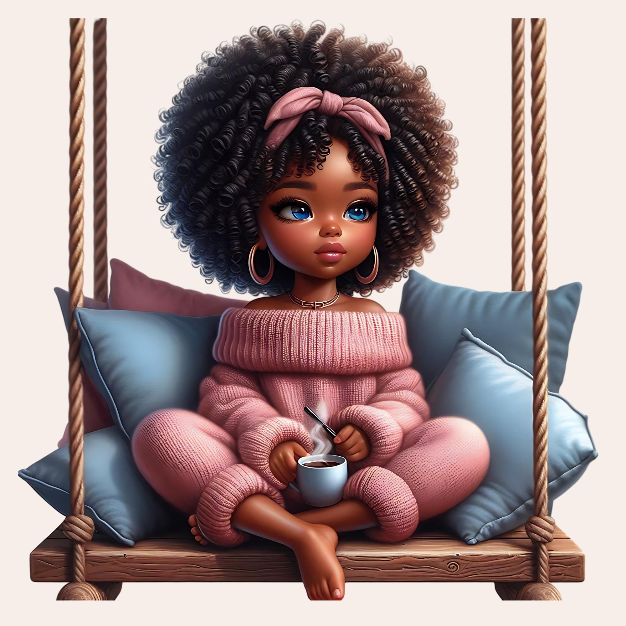 17 Chibi Girl Reading a Book Clipart, Black Girl Reading Clipart, Chibi ...
