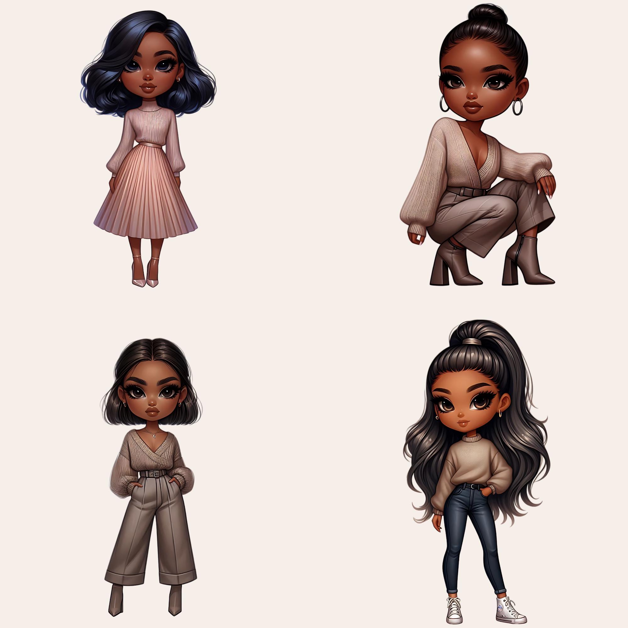 27 Black Chibi Girl Clipart, Afro American Chibi Girl Clipart, Chibi ...